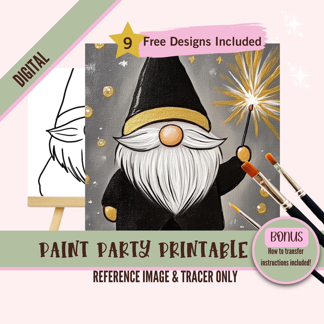 2025 Magic Gnome Paint Party Printable - Festive Gnome With Sparkler ...