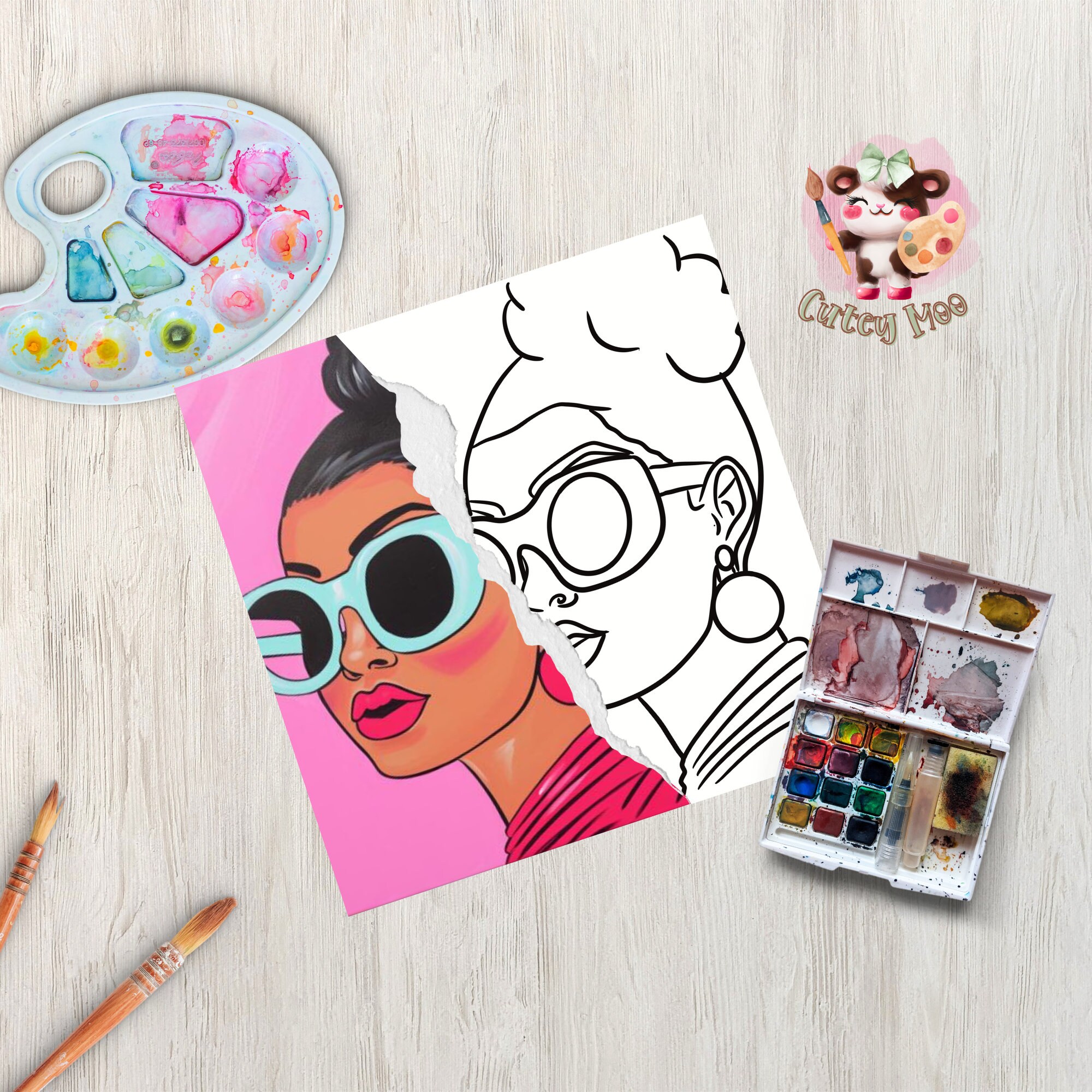 Messy Bun Painting Party Printable, Sublimation PNG Tracer - Digital ...