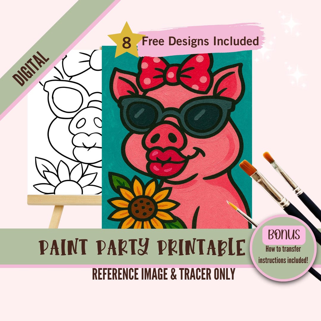 Glam Pig Paint Party Printable Tracer & Coloring Page | Cute Farm ...