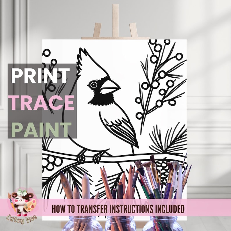 Cardinal Paint Party Printable, DIY Art Template for Sip and Paint ...