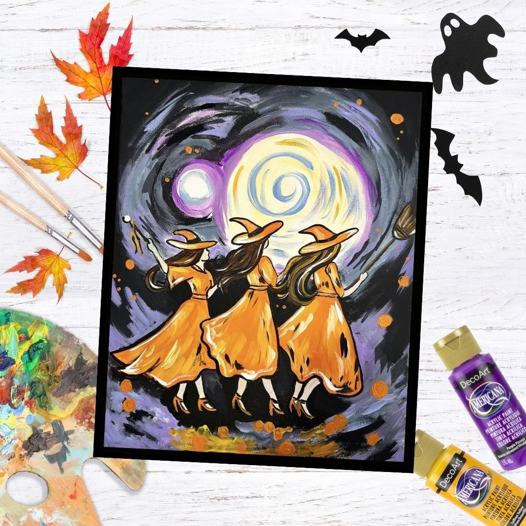 Halloween Diy Paint Party Adult Painting Pre-drawn Spellbinding Paint ...