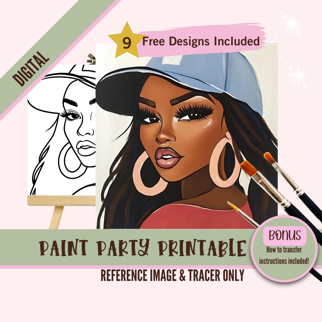 Ladies Night Out Sip and Paint Party Kit Canvas, Pre Drawn Template for ...