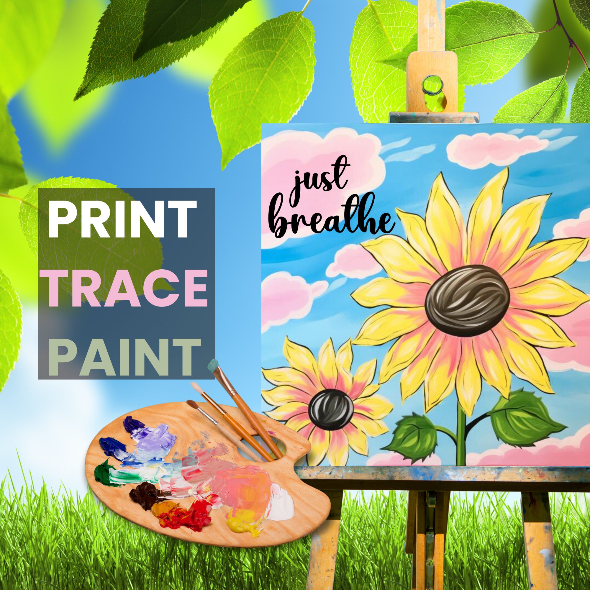 Just Breathe Positive Affirmation Sunflower Digital Painting Kit Paint ...