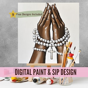 Christian Artwork, Praying Hands Sip and Paint Downloadable Stencil Art ...