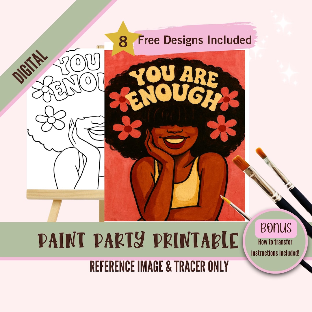 Afro Girl Affirmation Art Painting Party PNG, DIY Pre-drawn Canvas ...