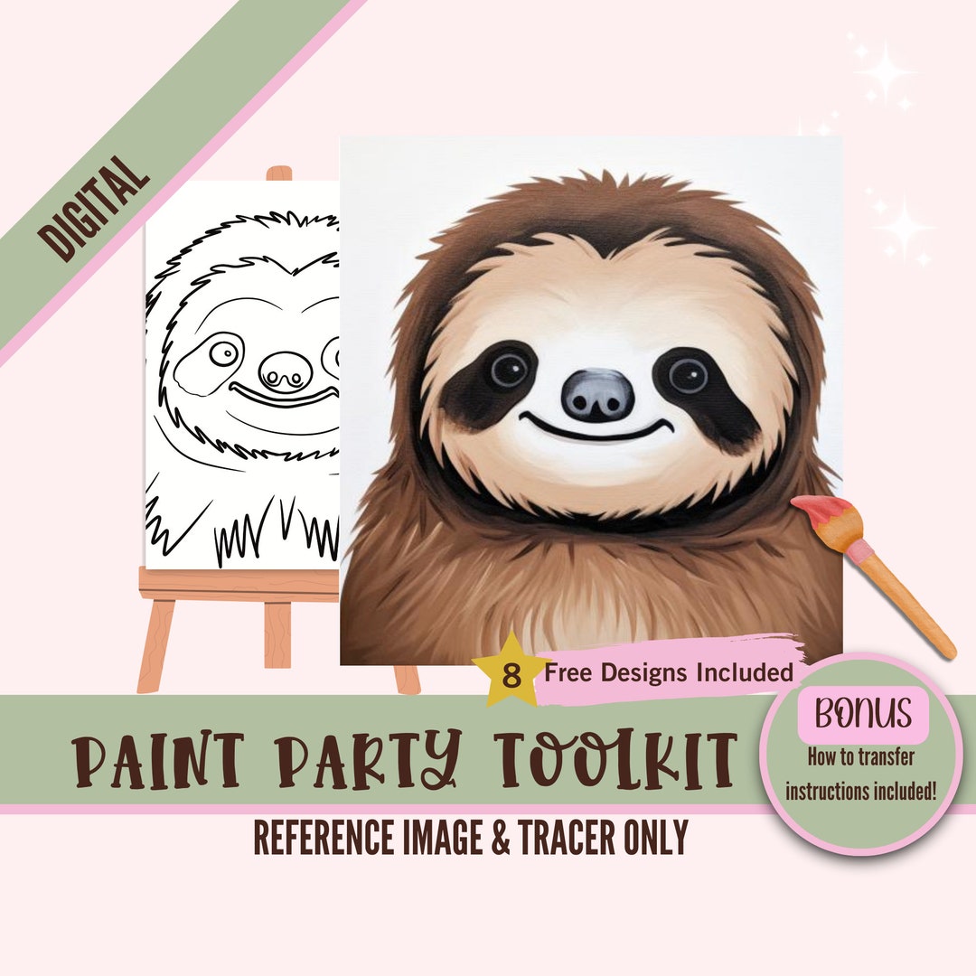 Sloth Paint Party Sublimation PNG Design, Digital DIY Art, Pre-drawn ...