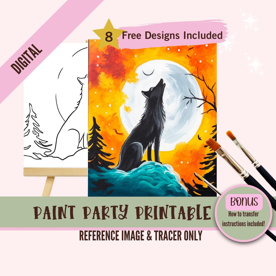 Wolf Moon Paint Party Printable, Halloween DIY Art Kit for Kids ...