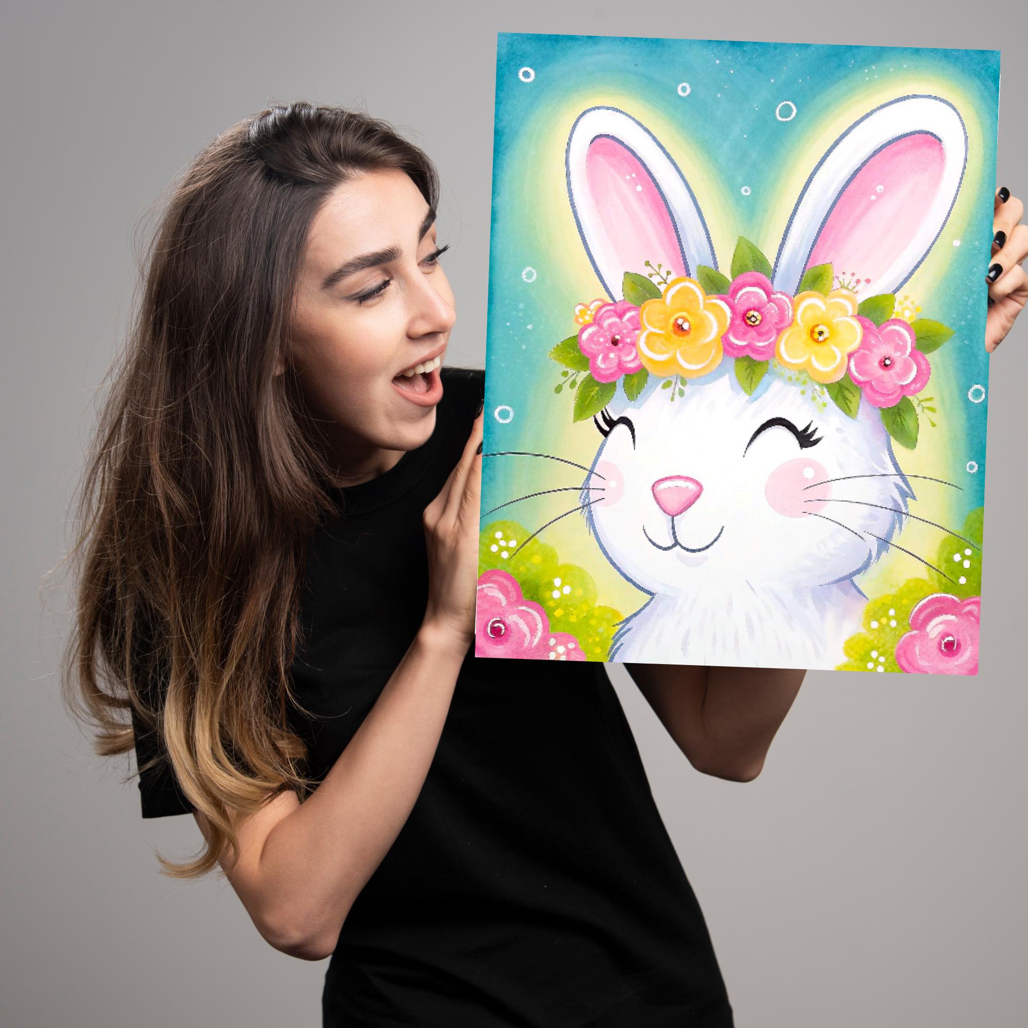 Floral Bunny Paint Party Printable - Digital Painting Tracer, DIY ...