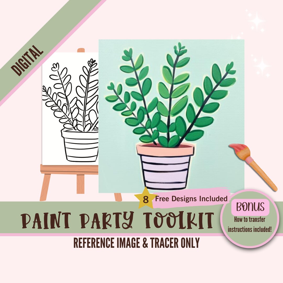 Adult Painting Kit - Plant Theme Paint Party Printable, Pre-drawn ...