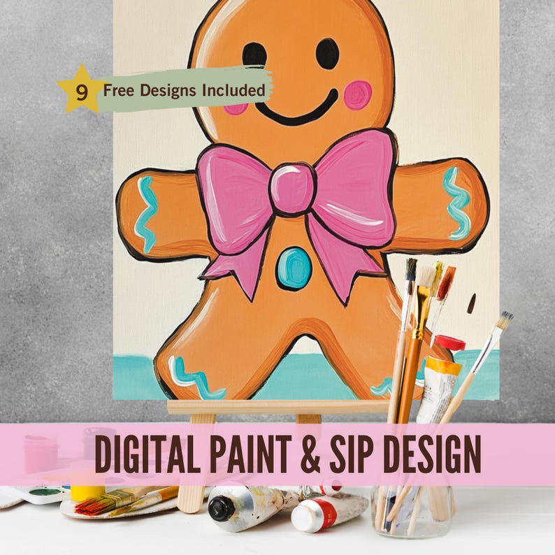 Gingerbread Paint Party Template, DIY Holiday Painting Kit, Digital Art ...