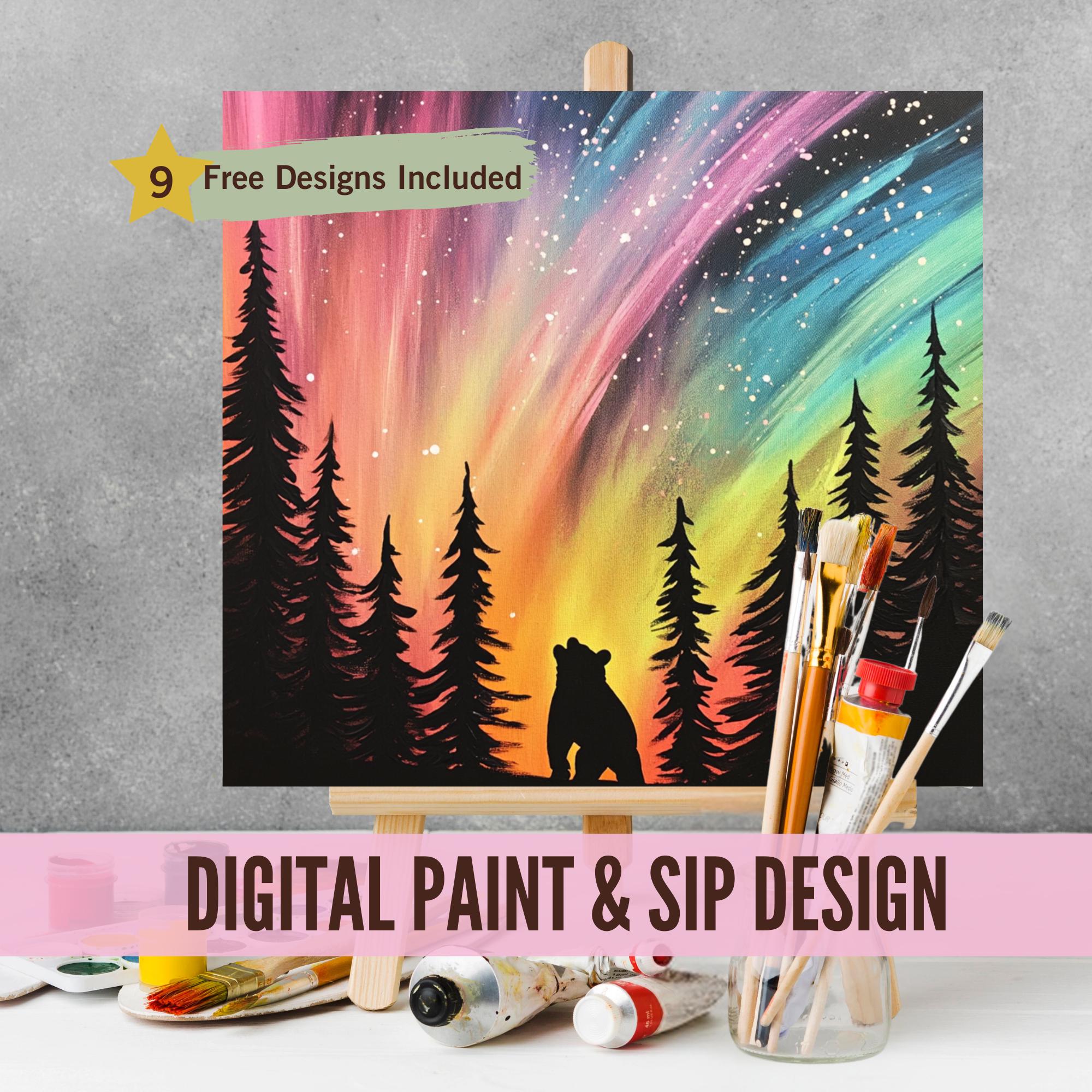 Forest Landscape Sip and Paint Downloadable Stencil Art, DIY Acrylic ...