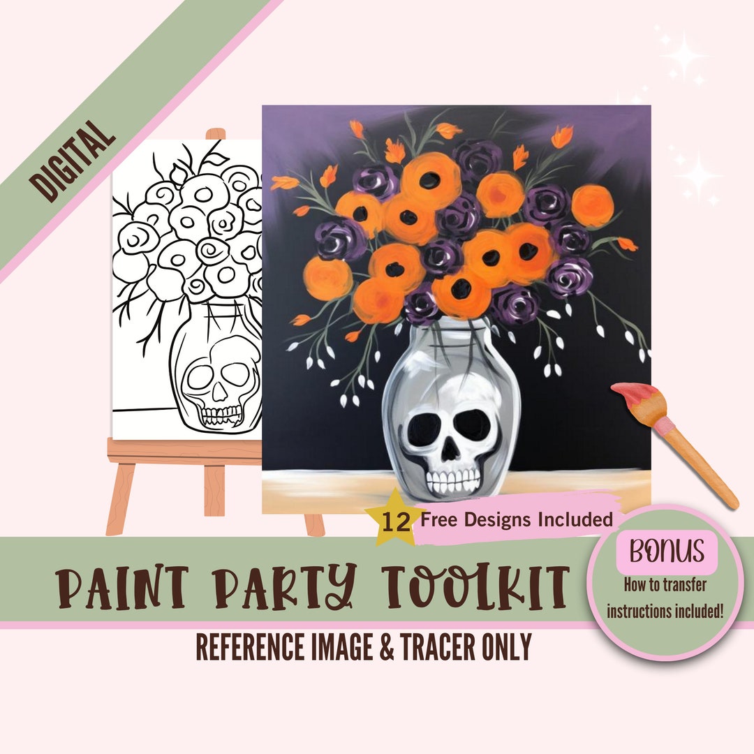 Skull Vase Floral Paint Party Kit - Scary Halloween Digital Sip and ...