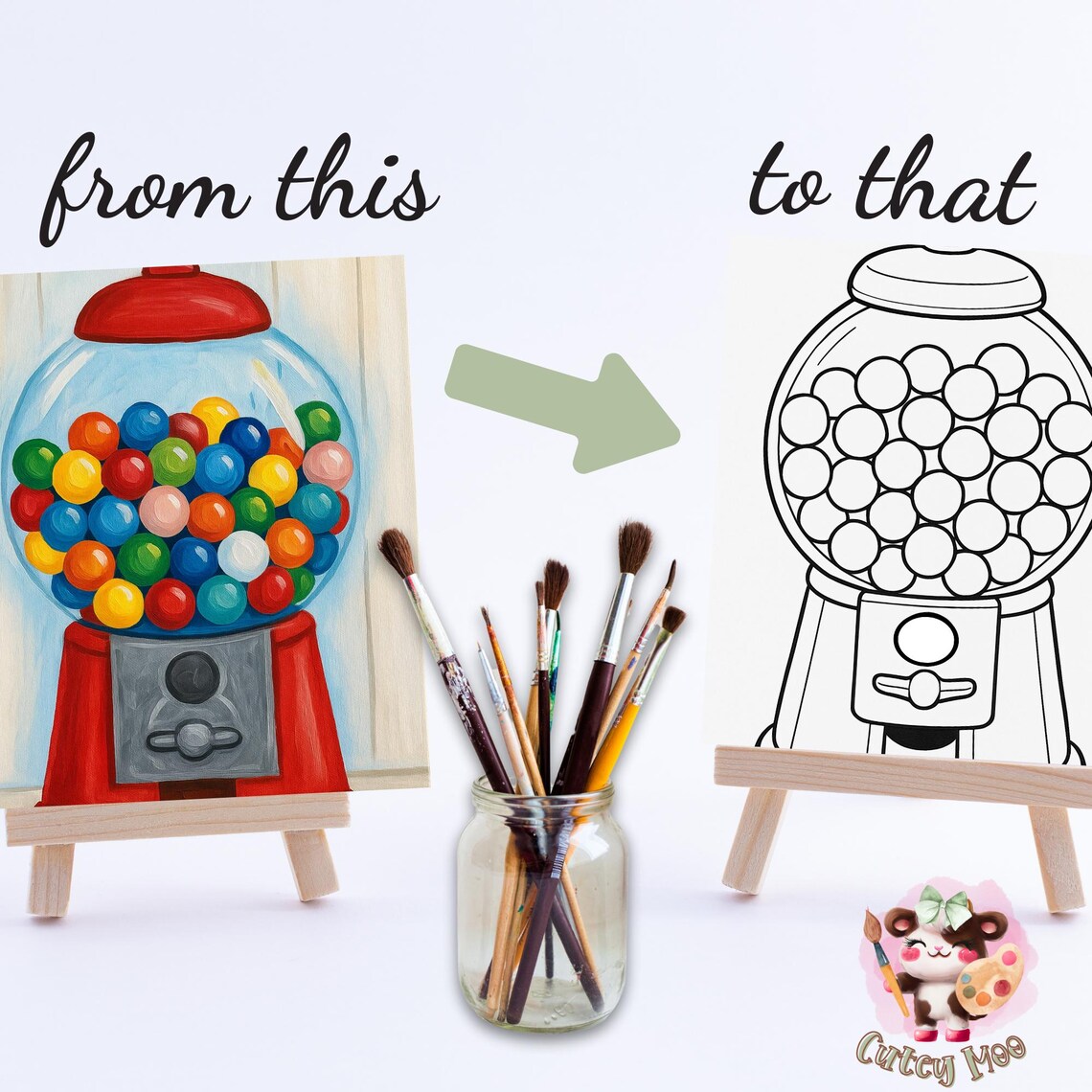 Gumball Machine Art Painting Party PNG Tracer, Candy DIY Pre-drawn ...