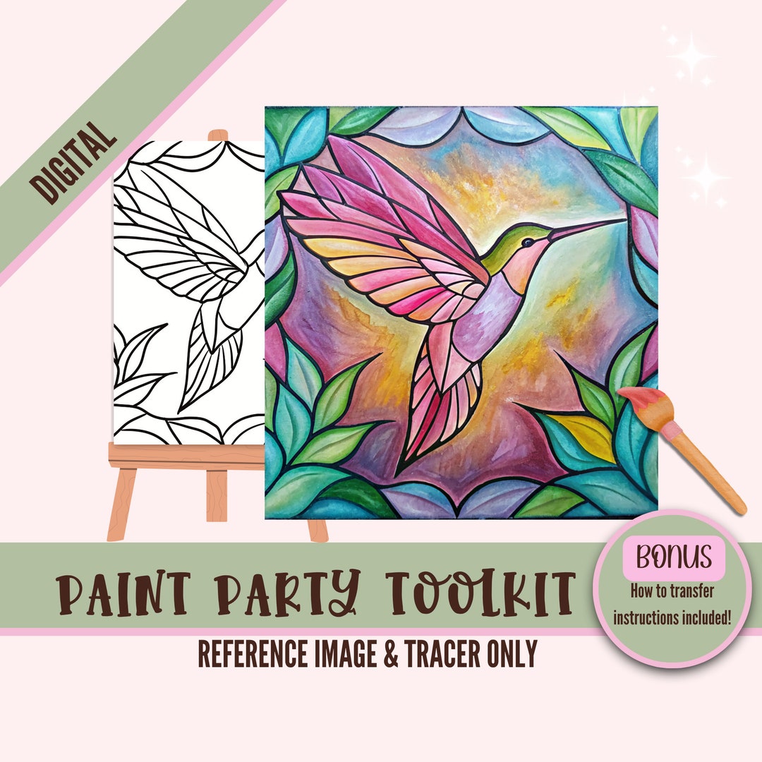 Stained Glass Hummingbird Digital Paint Party Printable | DIY Bird ...
