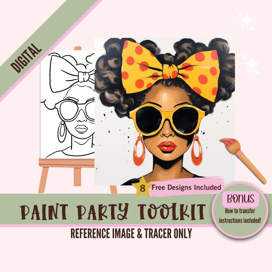 Black Girl Sublimation Design, Afro Queen Paint Party Kit, PNG Digital ...
