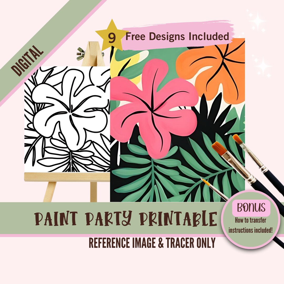 Tropical Flower Painting Kit | Pre-drawn Canvas for Adults | DIY Paint ...