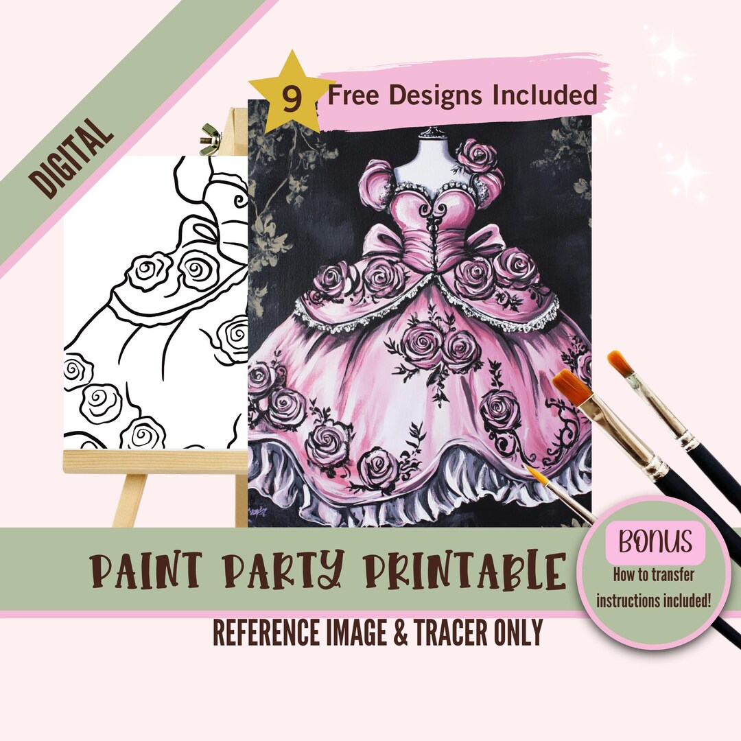 Rococo Ball Gown Painting Template, Elegant Dress Sip and Paint, DIY ...