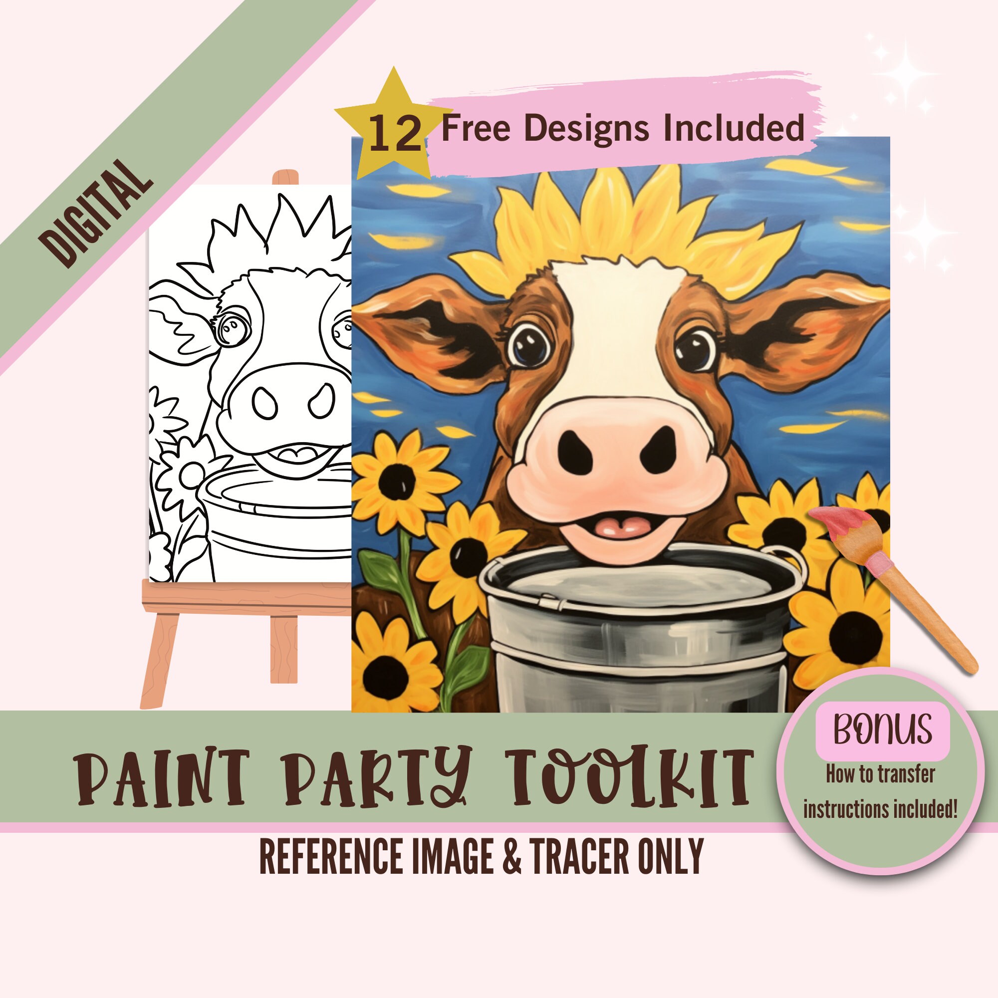 Highland Cow Painting Party Printable, PNG Digital Download DIY Art ...