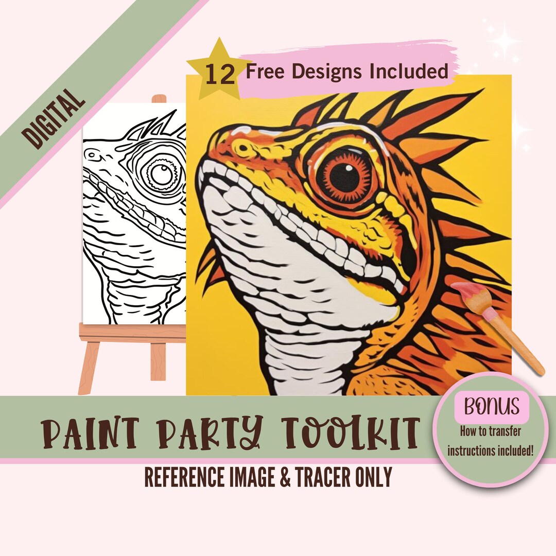 Bearded Dragon Pet Art Painting Party Printable, PNG Tracer - Digital ...