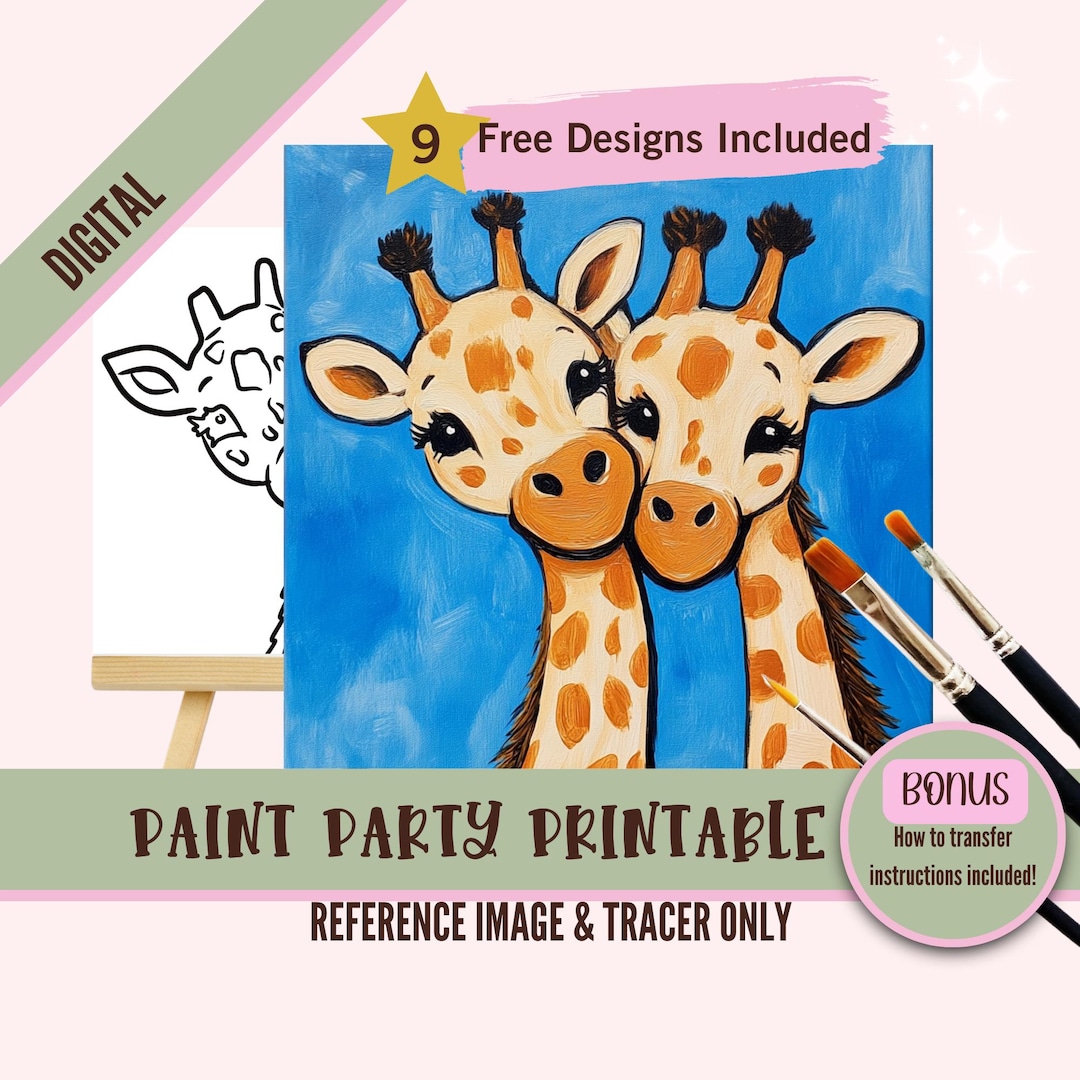 Giraffe Sip and Paint Party Kit Canvas, Pre Drawn Template for DIY Art ...