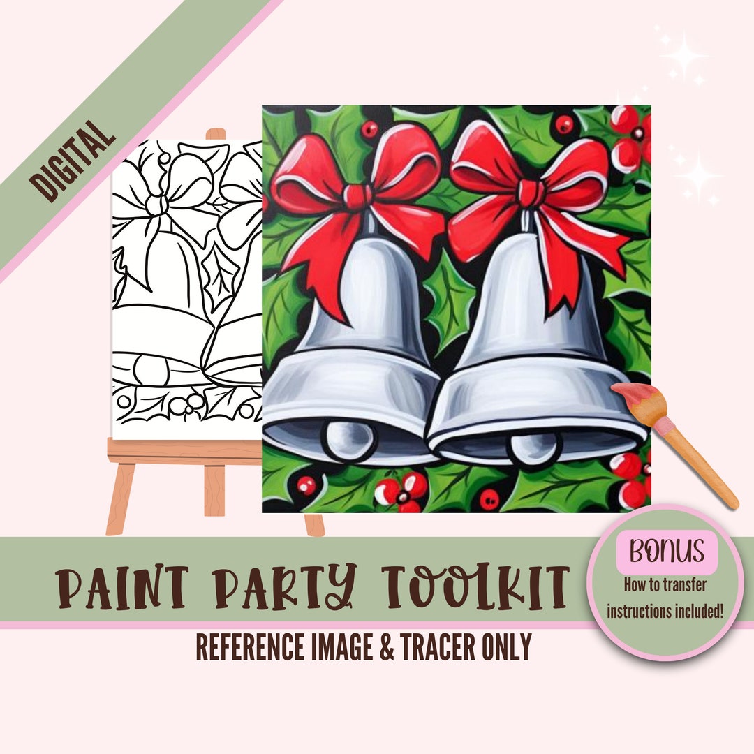 Christmas Bells Paint Party Printable Kit, Pre-drawn Canvas Tracer ...
