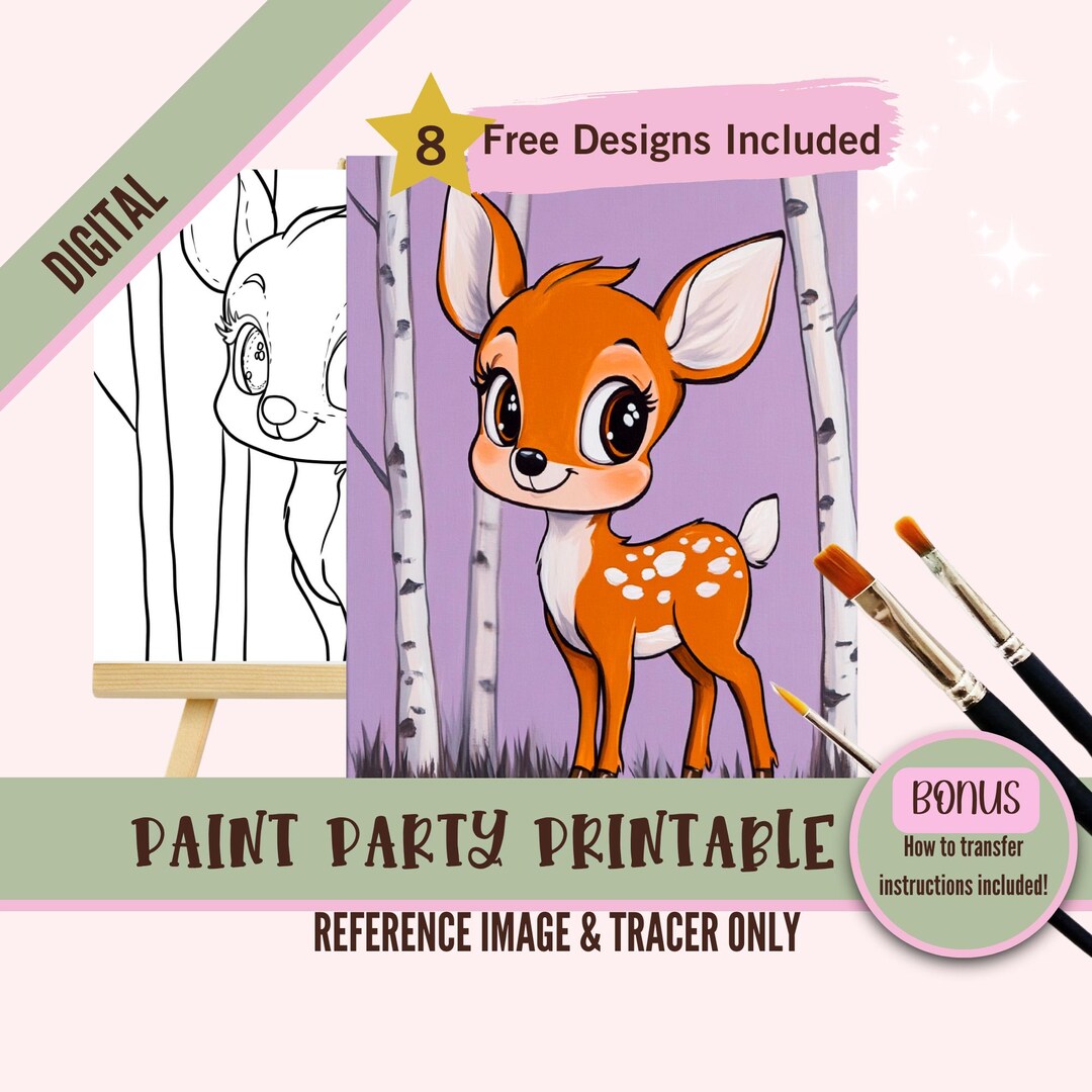 Baby Deer Fawn Paint Party Printable Tracer & Coloring Page | Woodland ...
