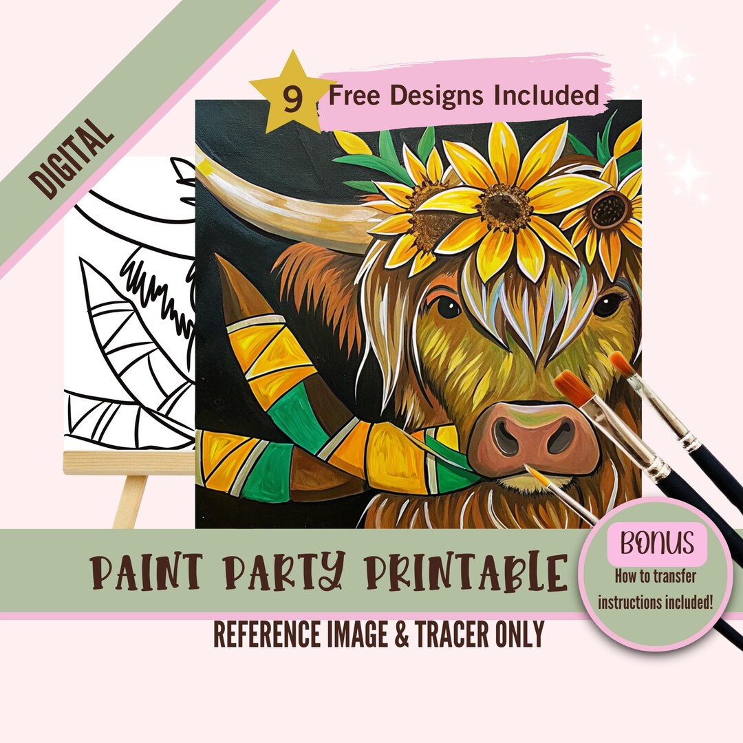 Fall Highland Cow Sip and Paint Party Kit Canvas, Autumn Sunflower Pre ...