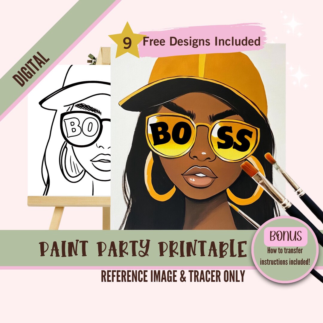 Ladies Night Out Sip and Paint Party Kit Canvas, Pre Drawn Template for ...