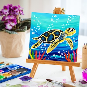 Sip and Paint Canvas Kit - Pre Drawn Sea Turtle Underwater Scene ...
