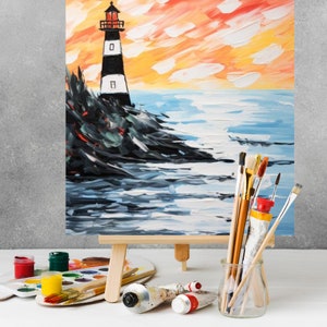 Lighthouse Painting Party Printable, Sublimation PNG Tracer Digital DIY ...