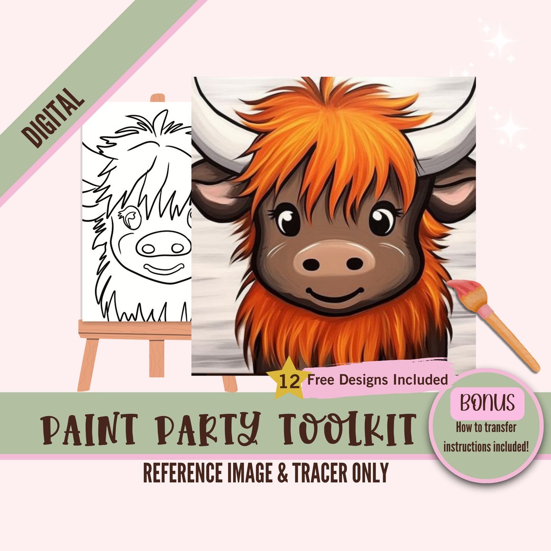 Quirky Highland Cow Paint Party Printable Kit - Digital Sip and Paint ...