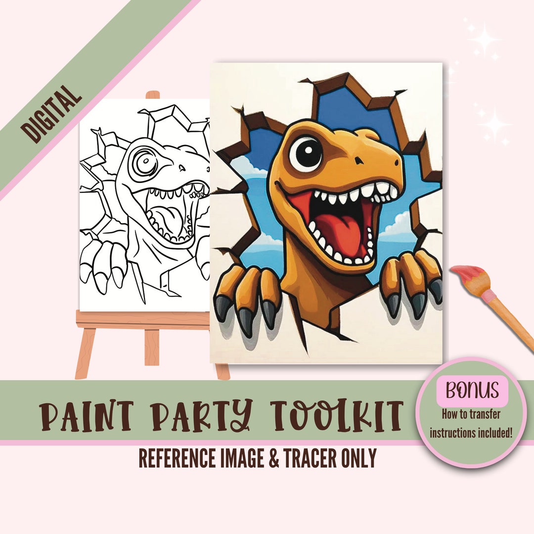Raptor Dinosaur Art Pre-drawn Canvas for Art Party | Velociraptor Diy ...