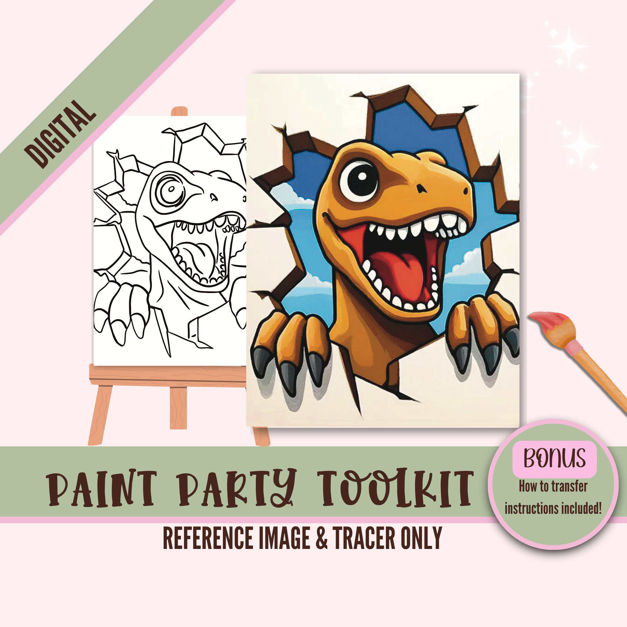 Raptor Dinosaur Art Pre-drawn Canvas for Art Party Velociraptor Diy ...