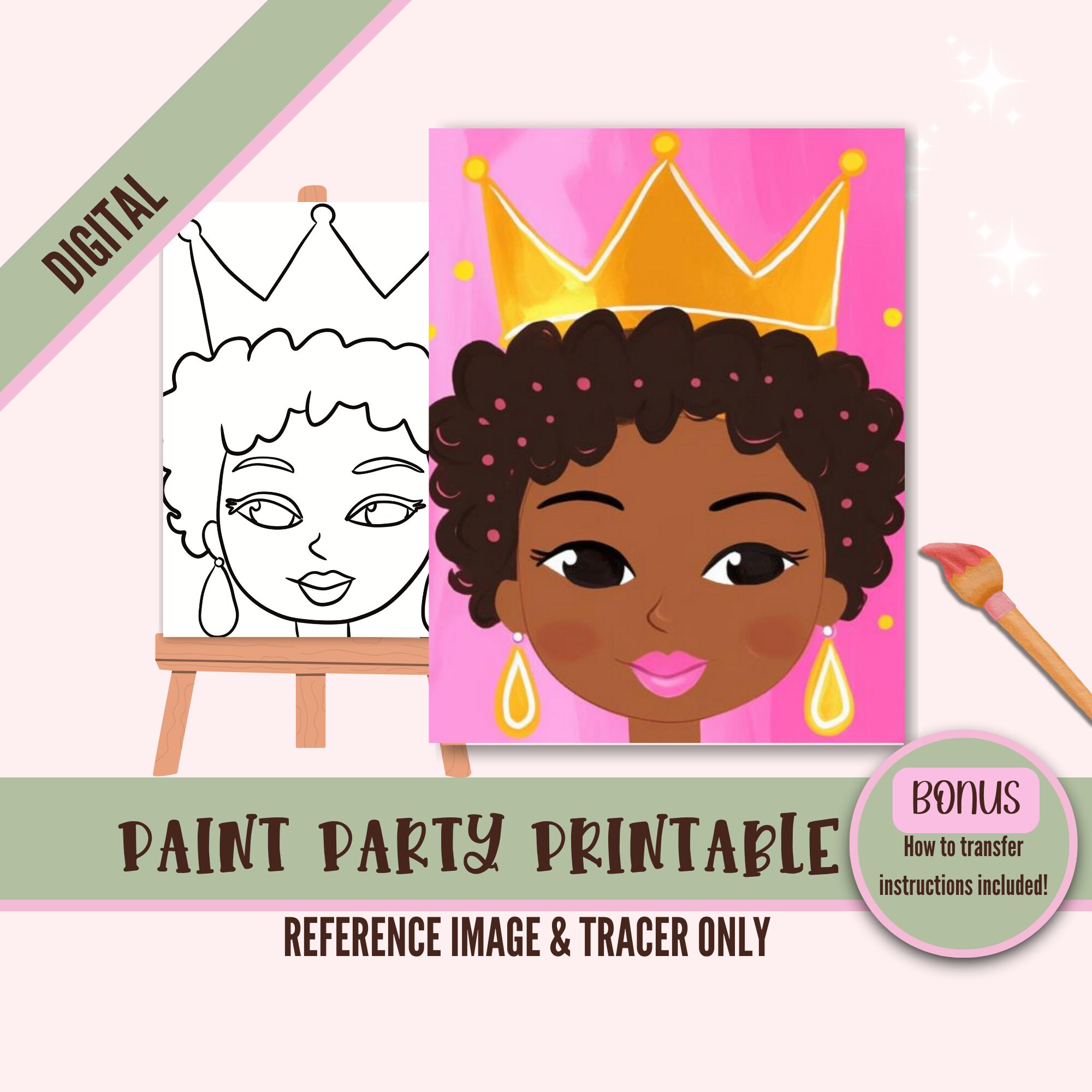 Afro Girl Crown Paint Party, DIY Sip and Paint Stencil, Self-love Adult ...