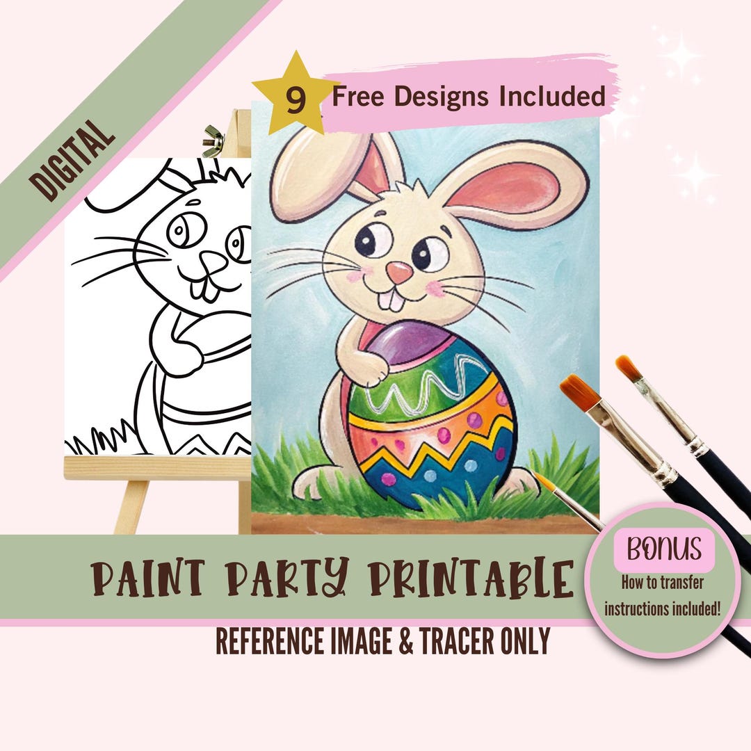 Easter Bunny With Egg Paint Party Printable, DIY Rabbit Painting ...