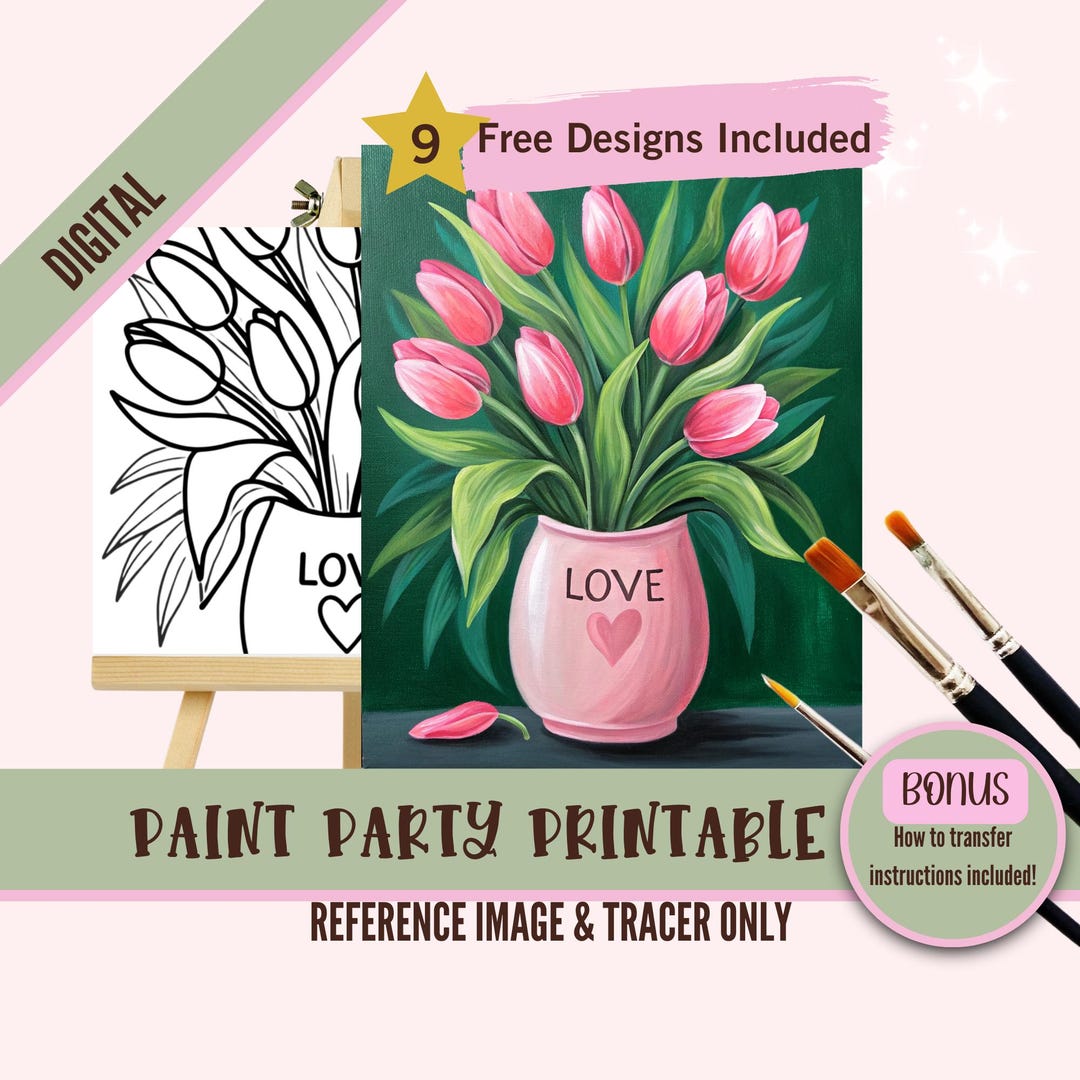 Paint and Sip Canvas Kit - Tulip Flower Paint Party Printable - Fun Art ...