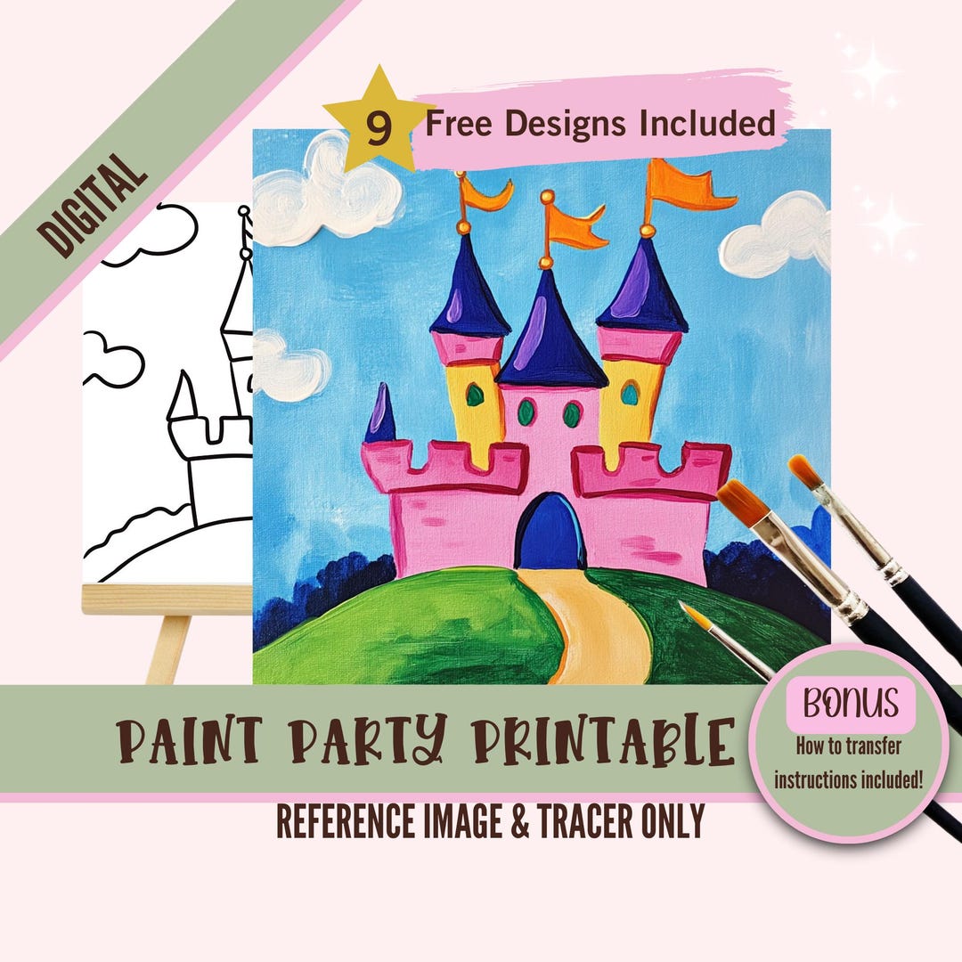 Fairy Tale Princess Castle Sip and Paint Downloadable Stencil Art, DIY ...
