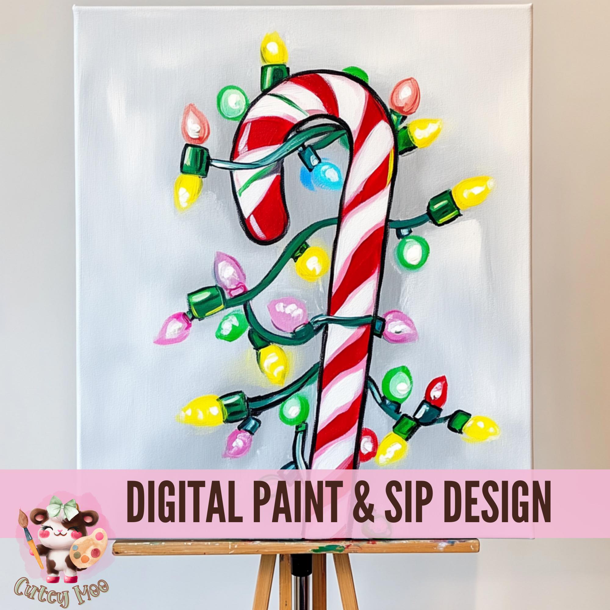 Christmas Candy Cane Sip and Paint Downloadable Stencil Art, DIY ...