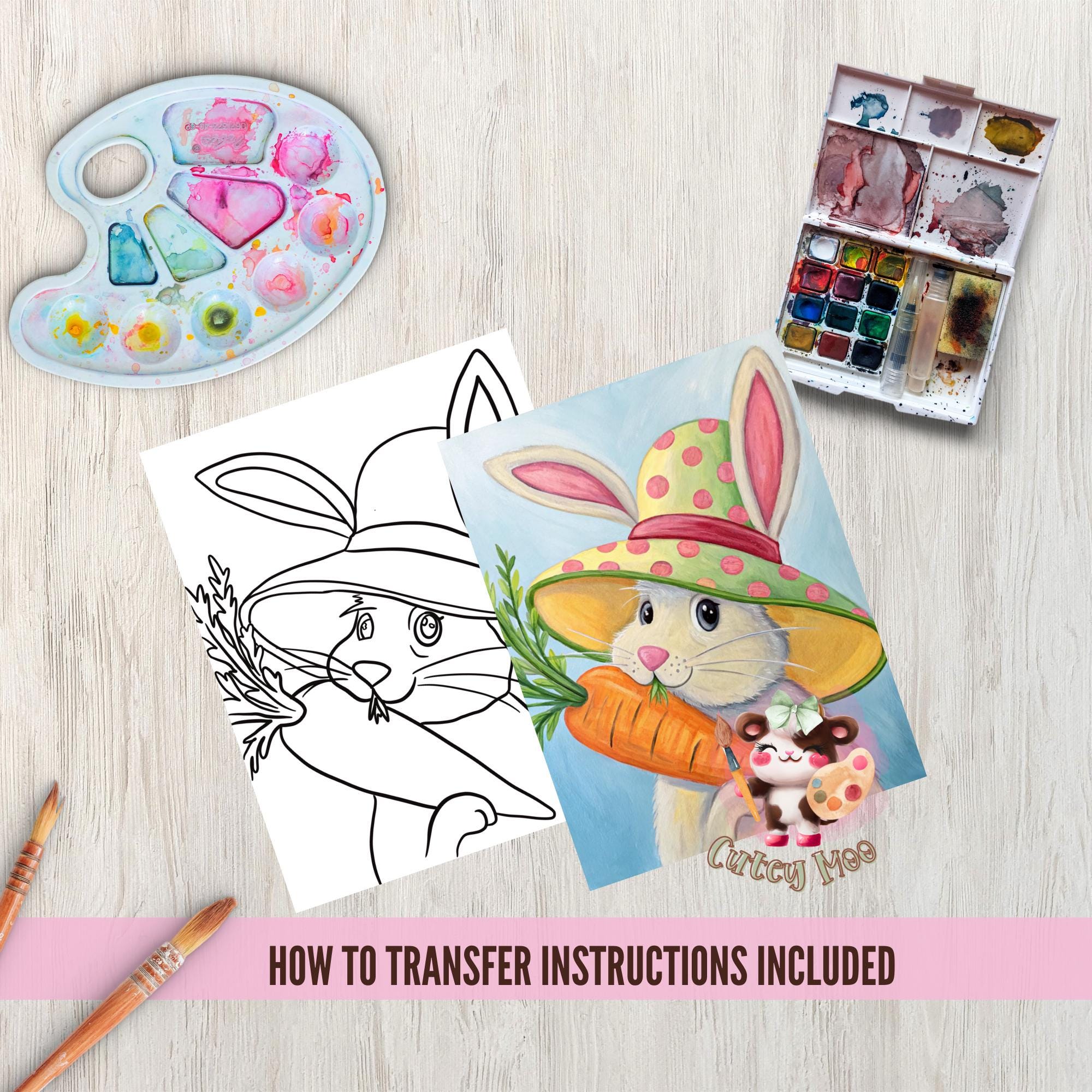 Easter Bunny Painting Template, Cute Spring Sip and Paint, DIY Art ...