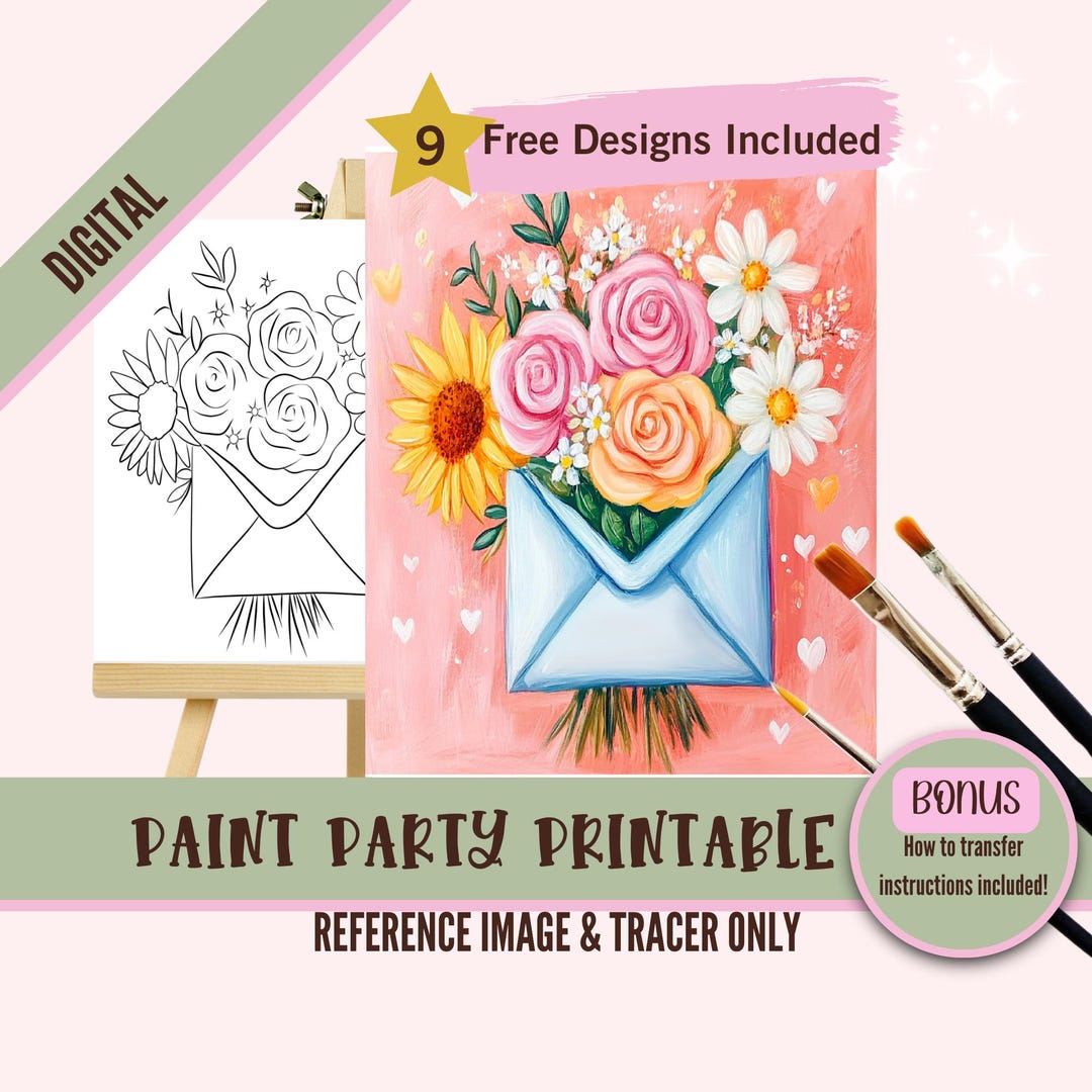 Floral Envelope Paint Party Printable - Painting Template, DIY Art ...