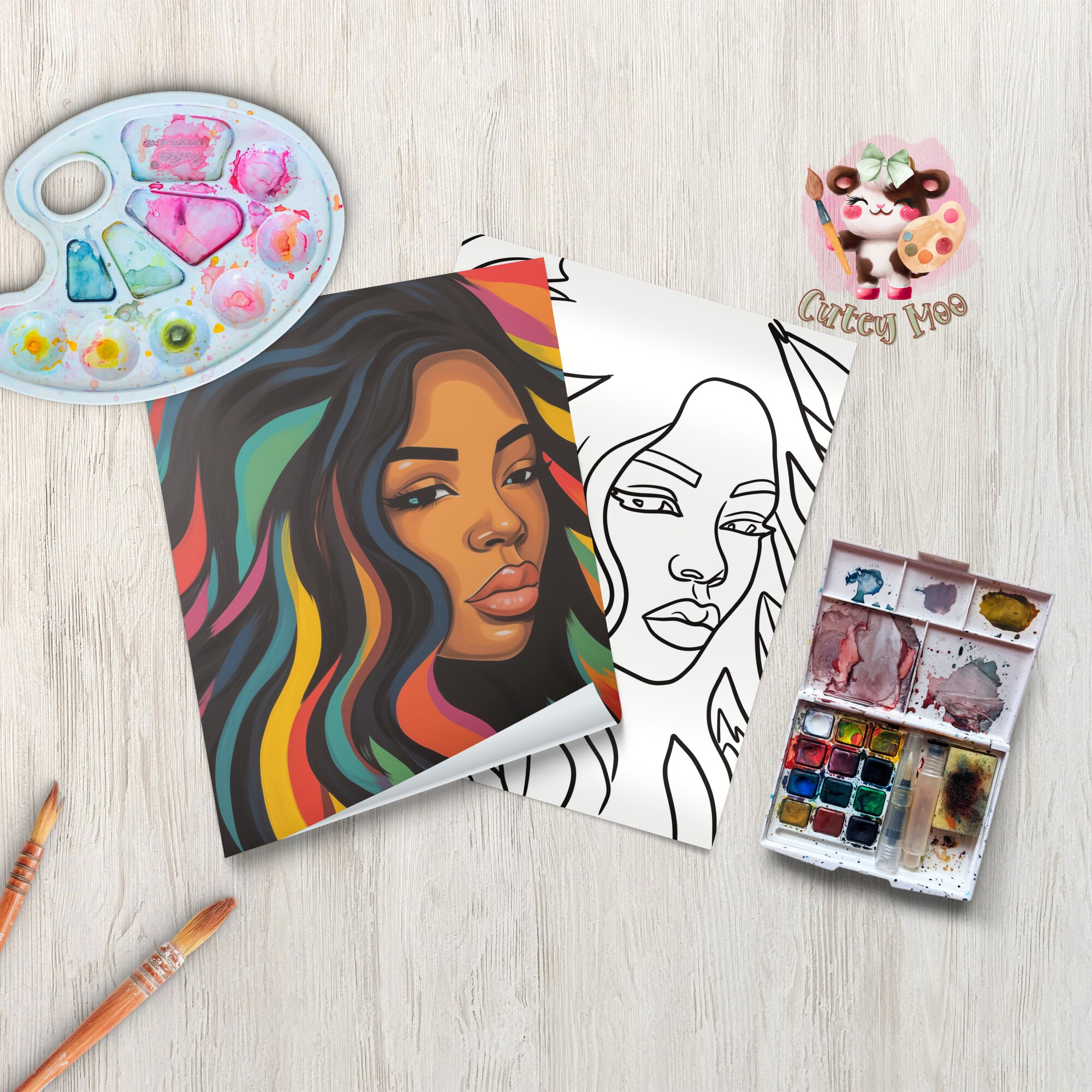 Afro Woman Paint Party, DIY Sip and Paint Stencil, Self-love Adult ...