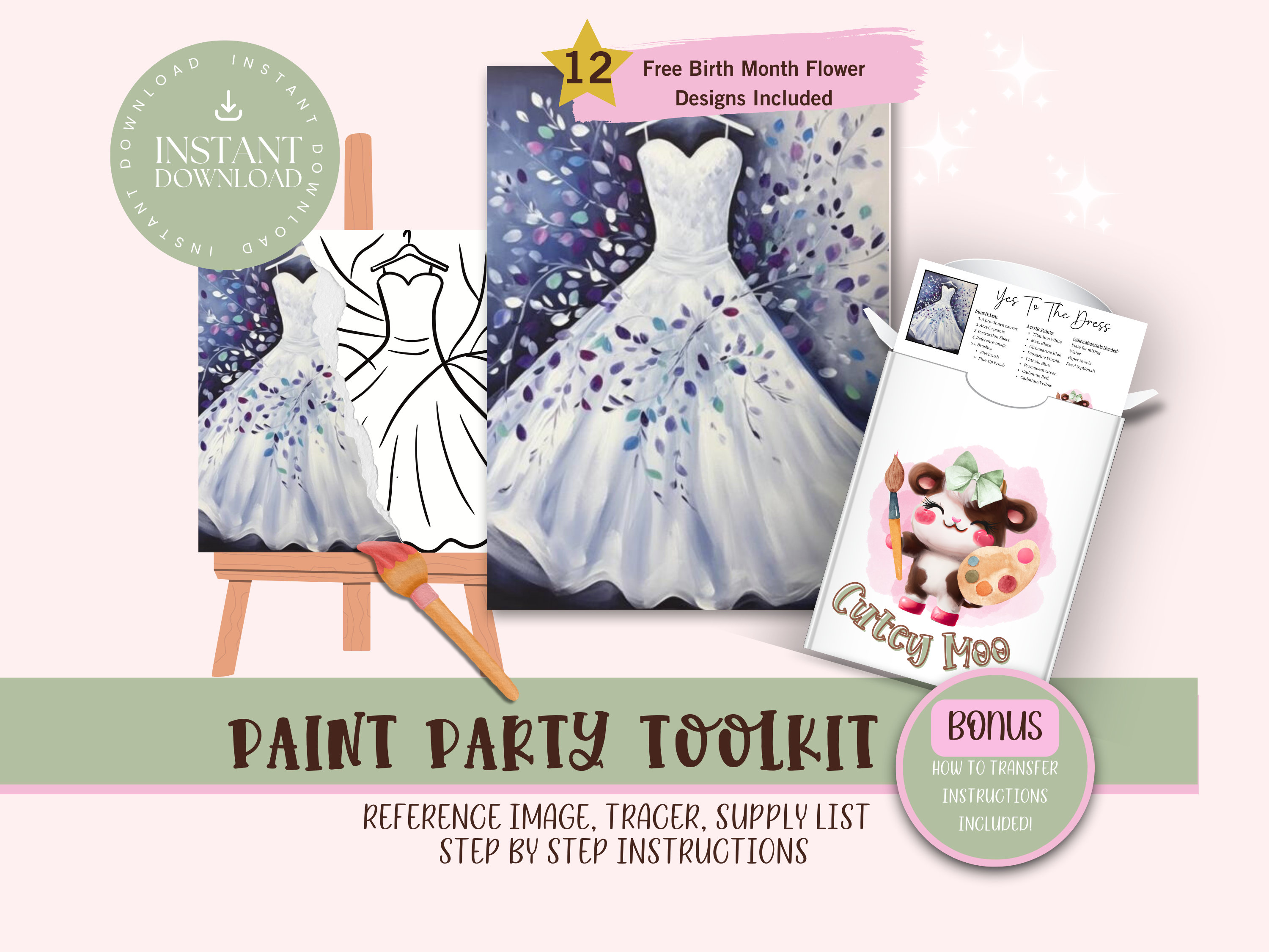 DIY Paint Party Printable for Adults and Kids pre-drawn Art Party Paint ...