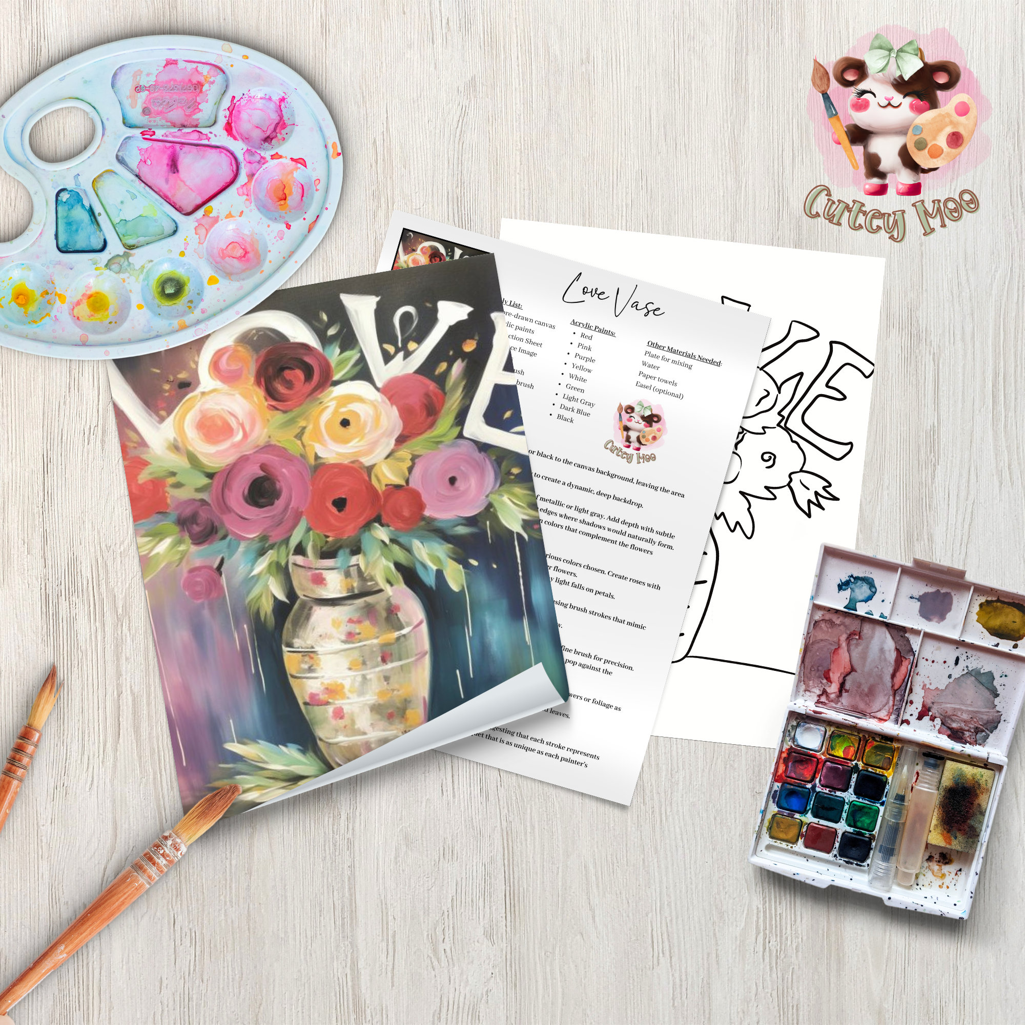Diy Adult Paint Party Printable Images Kit, Sip and Paint Predrawn Png ...