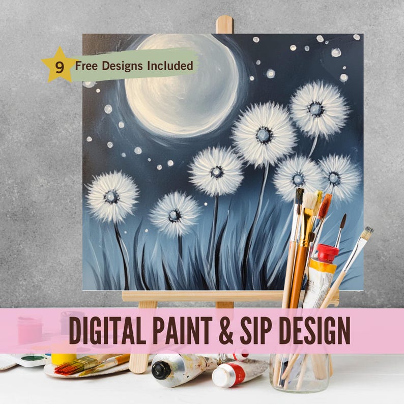 White Dandelions Landscape Sip and Paint Party Kit Canvas Tracer, Pre ...