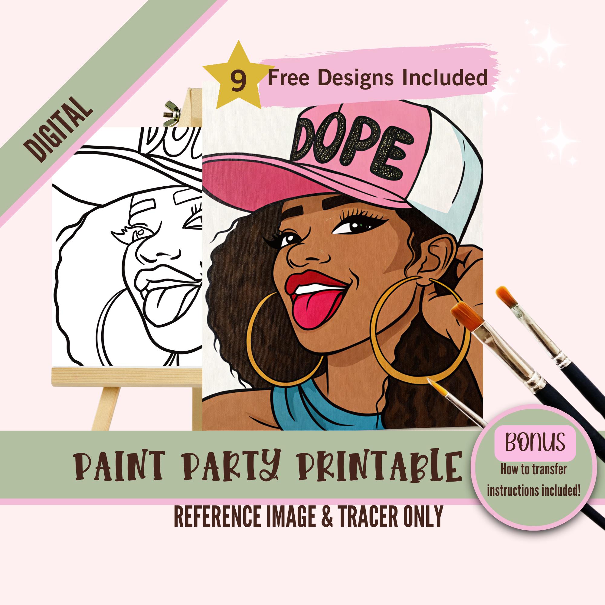 Dope Black Girl Sip and Paint Party Kit Canvas, Pre Drawn Template for ...