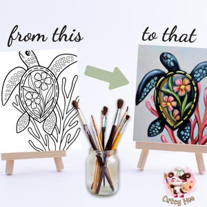Floral Sea Turtle Paint Party Printable | Coastal Beach Art Digital ...