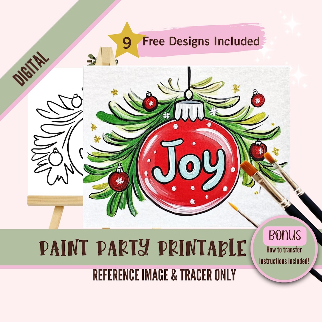 Christmas Ornament Sip and Paint Downloadable Stencil Art, DIY Acrylic ...
