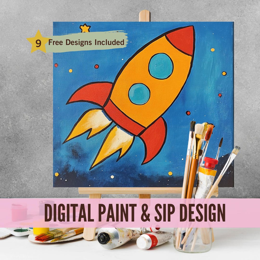 Rocket Ship Sip and Paint Downloadable Stencil Art, Space DIY Acrylic ...