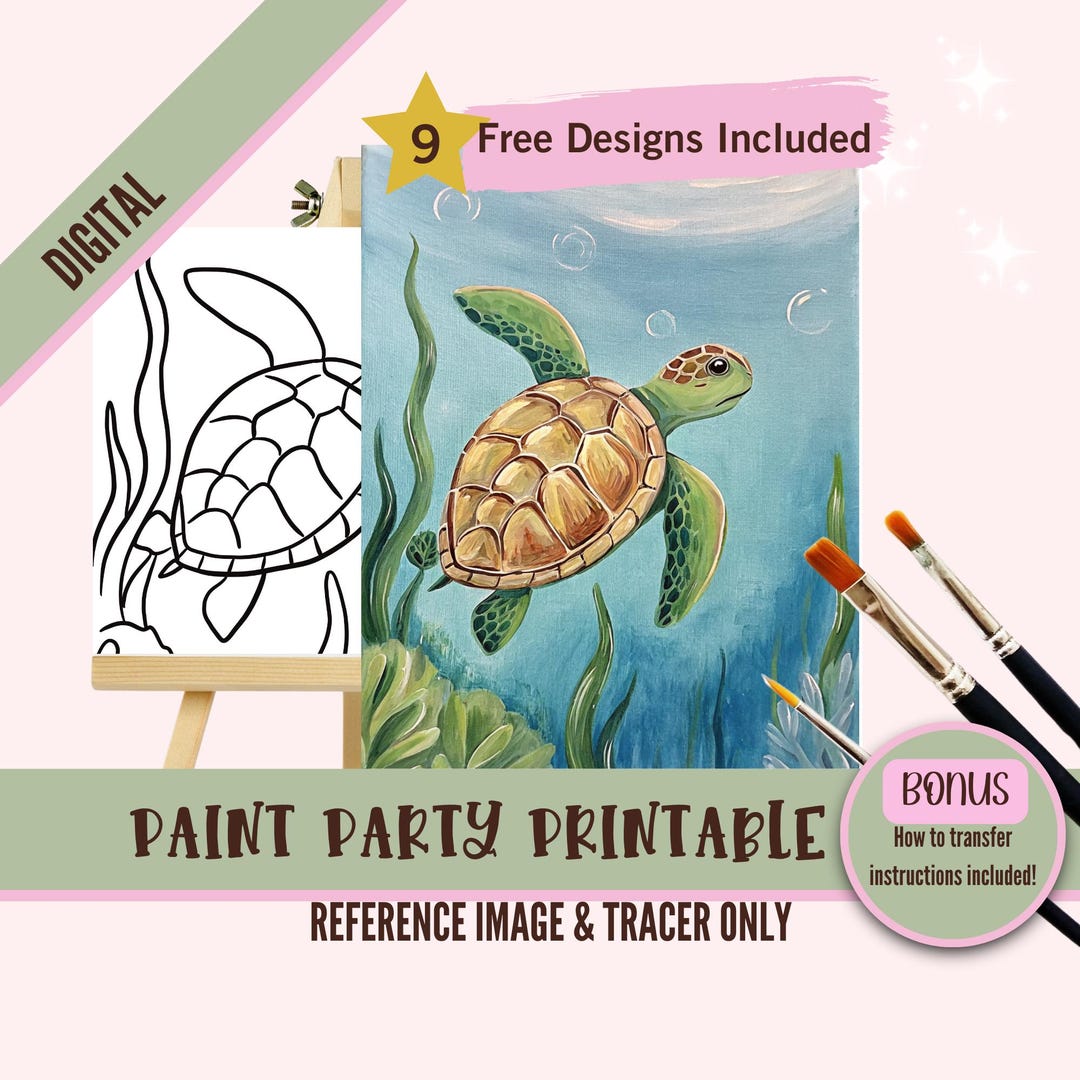 Sea Turtle Painting Template, Ocean Sip and Paint, DIY Art Stencil ...