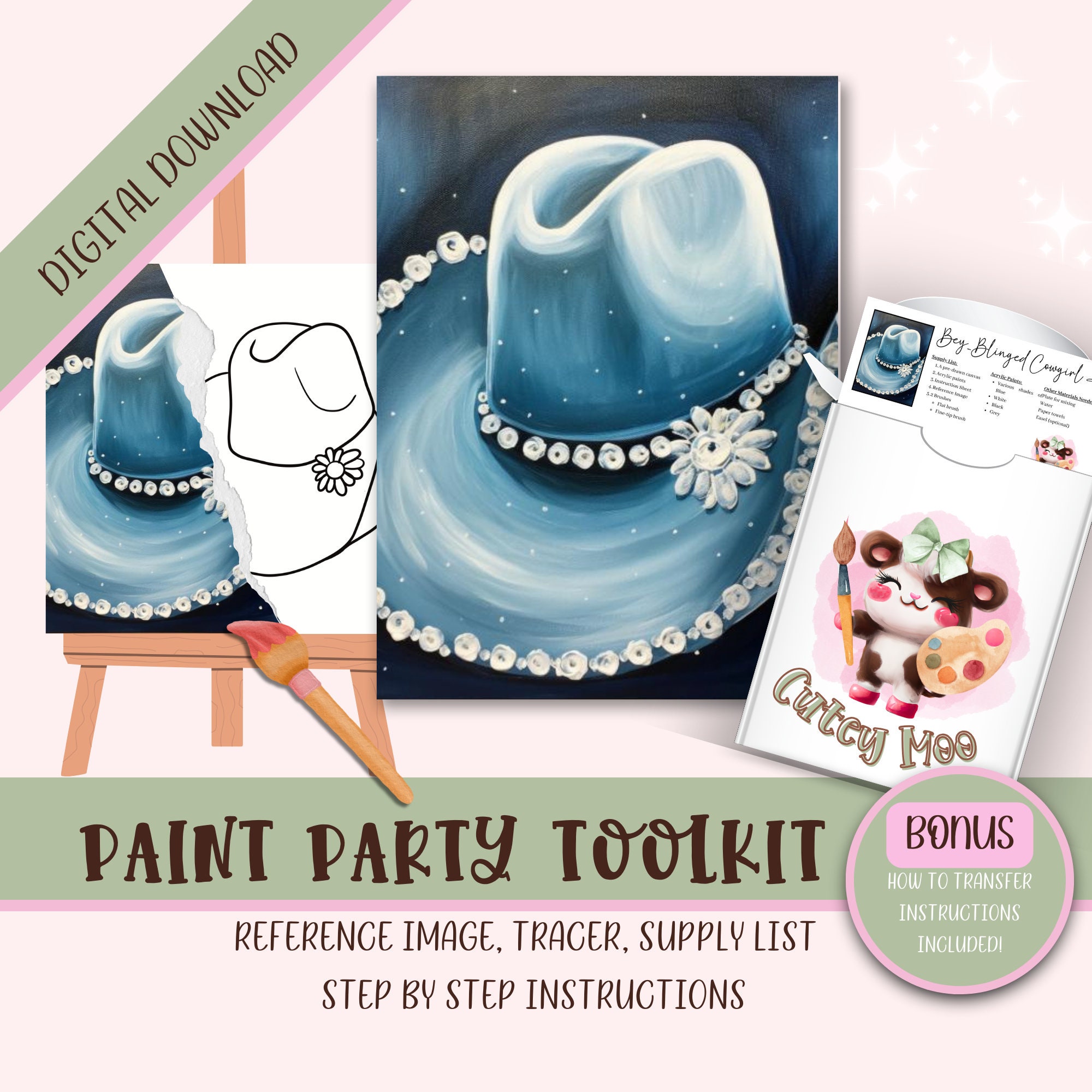 Adult DIY Paint Party Printable, Pre Drawn Outline Canvas, Ladies Night ...